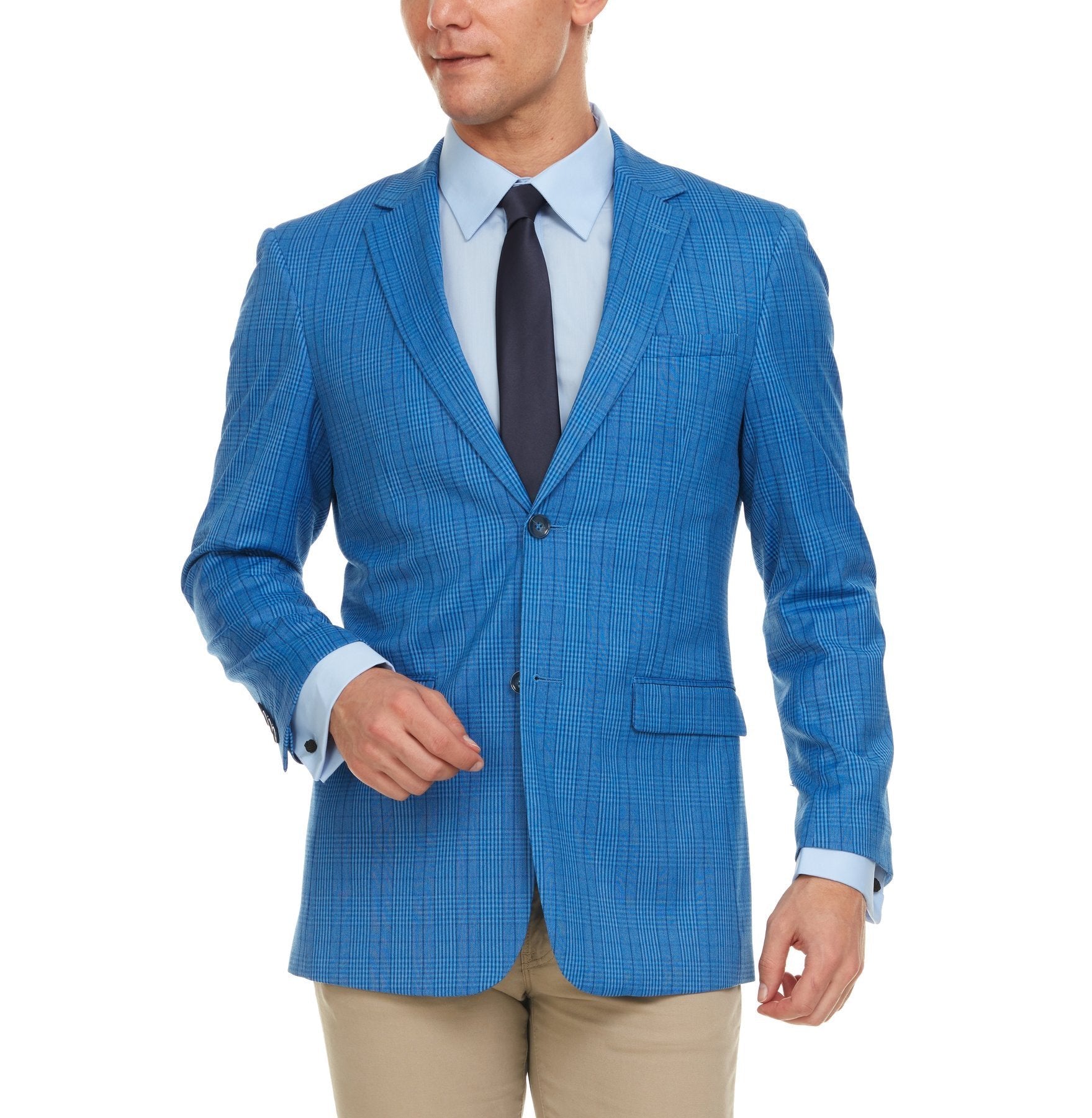 Adam Baker Mens Ultra Slim fit Notch Lapel Plaid Sport Coat/Blazer- Bl