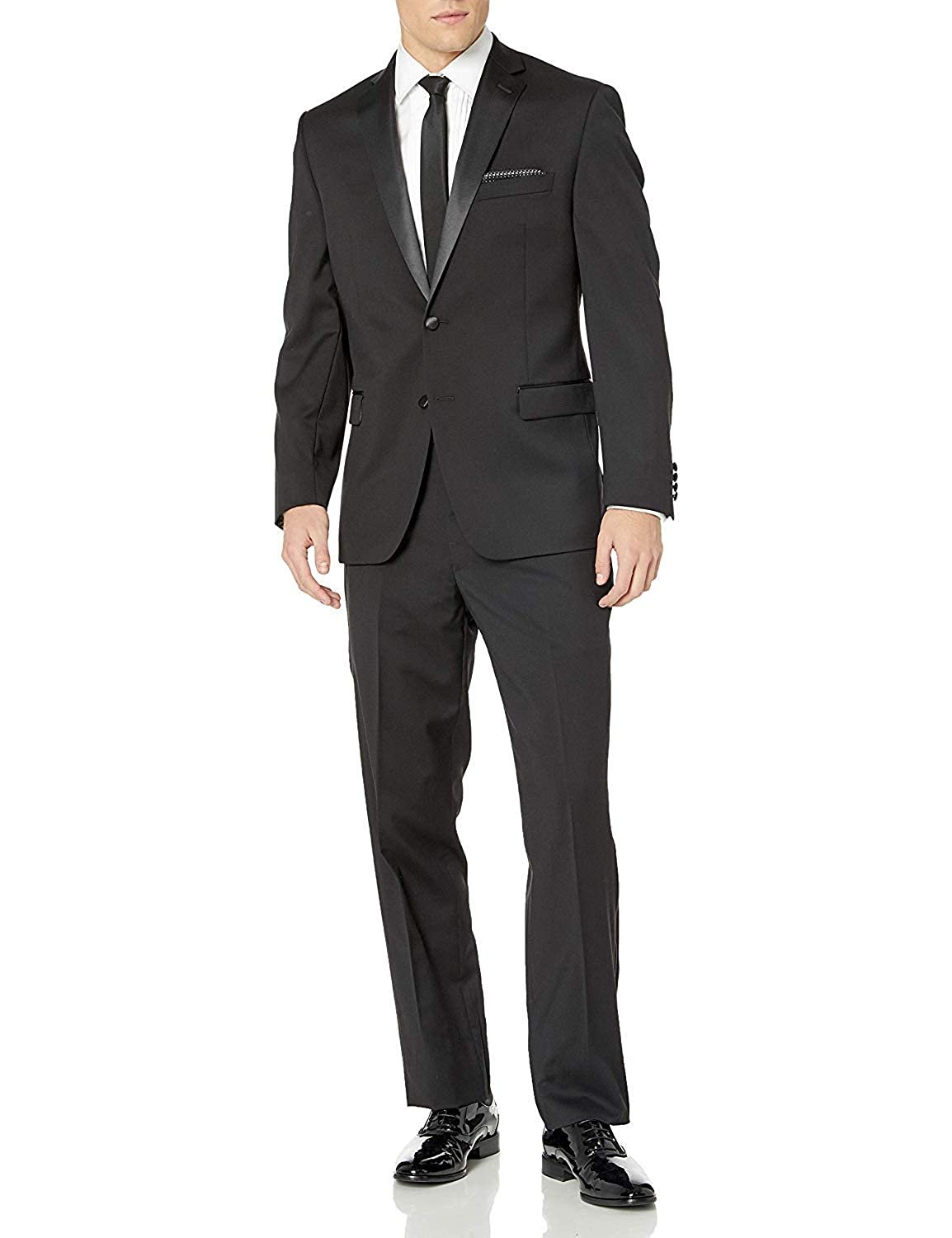 Adam Baker Men's Regular Fit Two Button Notch Lapel Tuxedo Suit - Blac