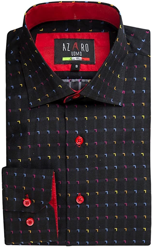Azaro Uomo Men's Slim Fit Long Sleeve Printed Dress Shirt - CLEARANCE ...