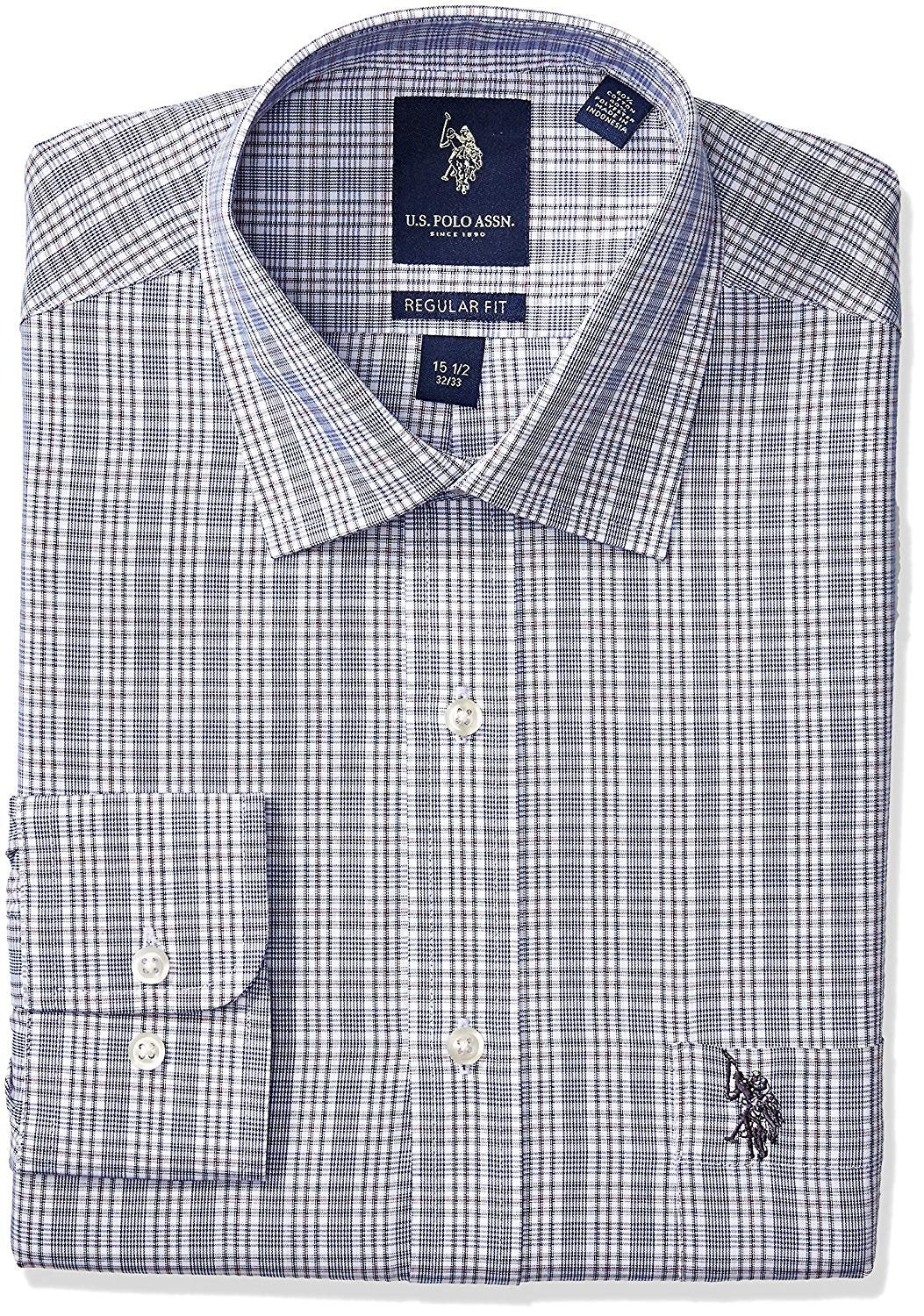U.S. Polo Assn. Men's Glen Plaid Semi Spread Collar Dress Shirt - CLEA ...