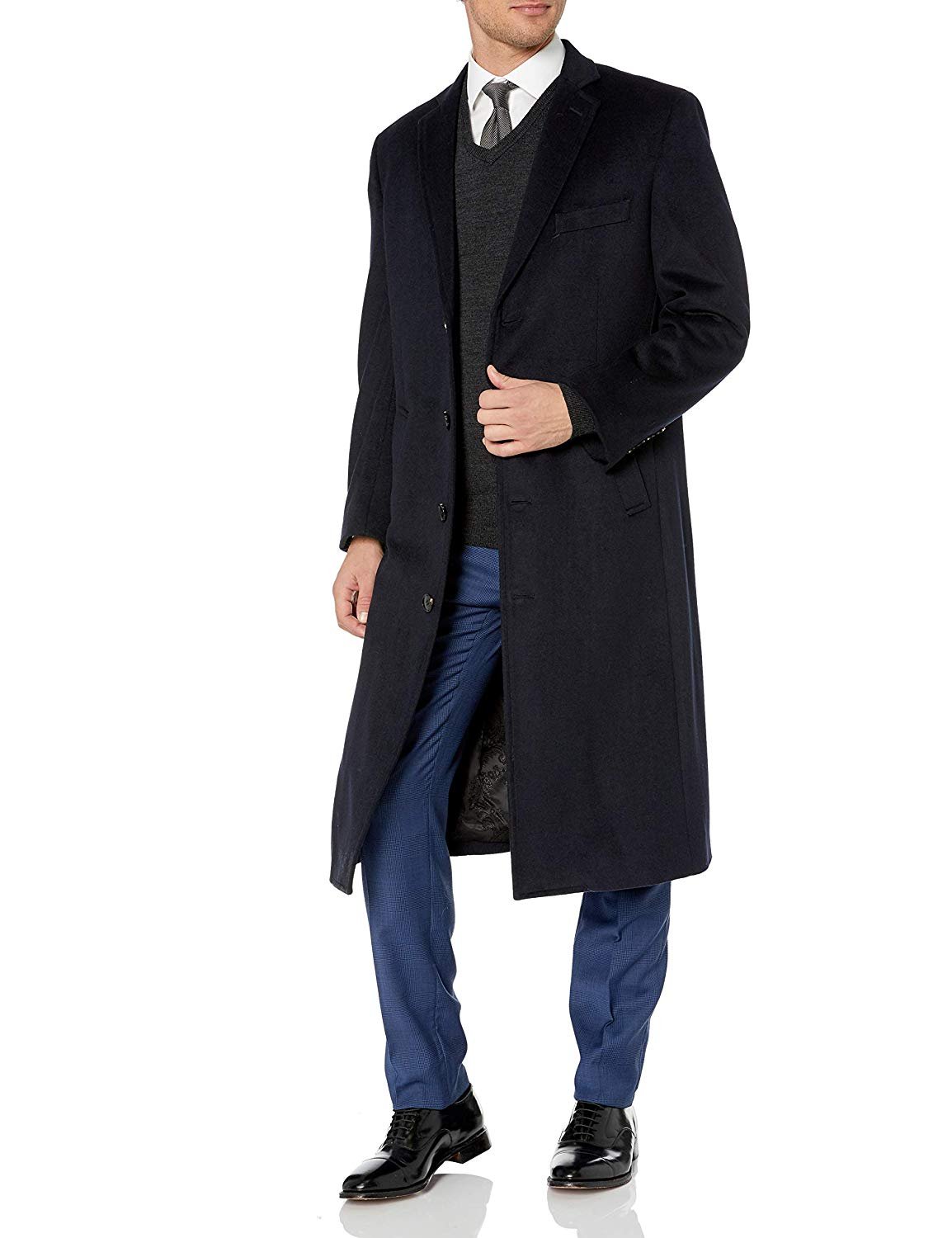 Adam Baker Men's Overcoat Single Breasted Luxury Wool/Cashmere Full Le