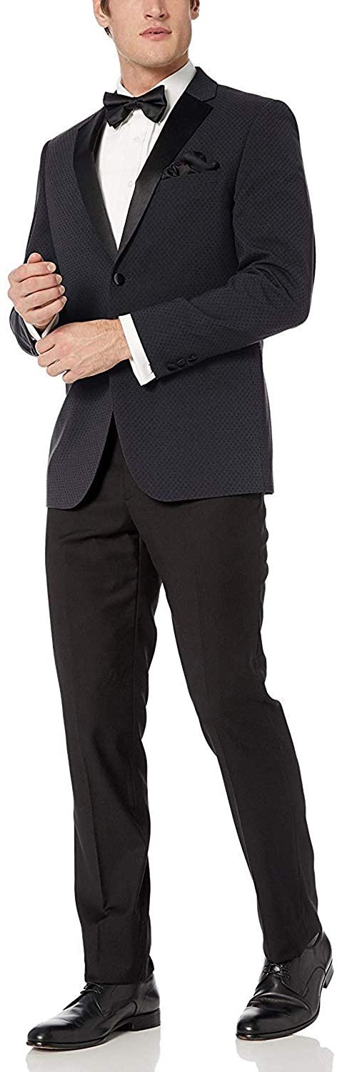 Adam Baker Men's Slim Fit 2-Piece (Textured Jacket, Solid Black Pants)